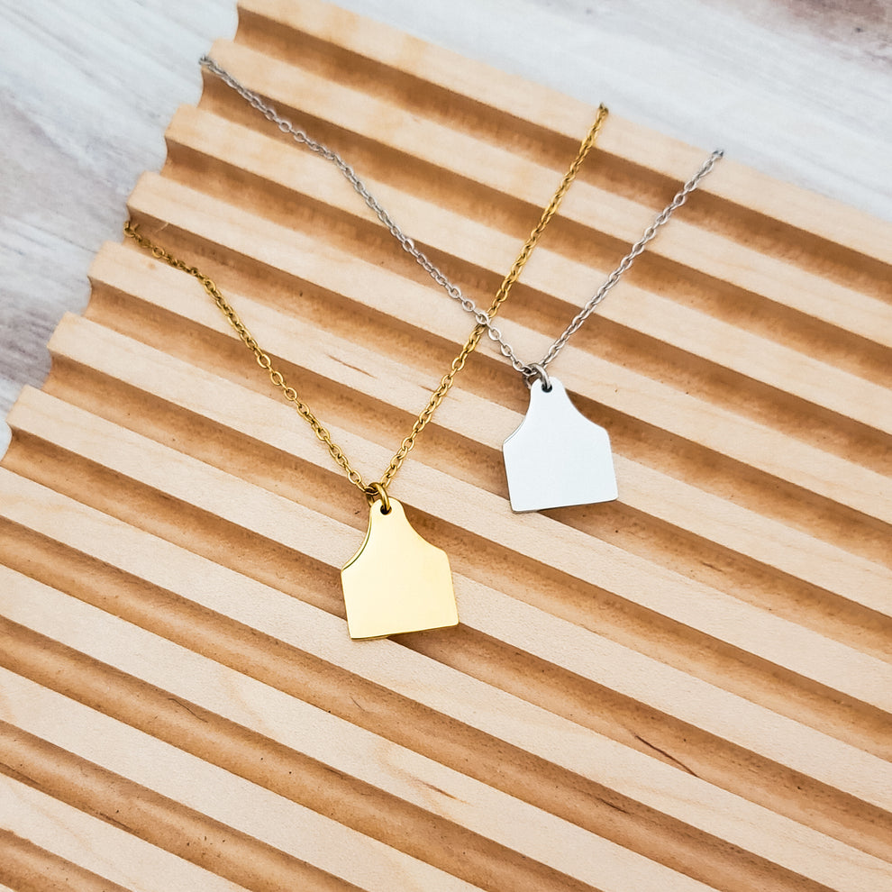 Cow Tag Pendant Necklace (Silver or Gold), 1 Total, Metal Blank #131 ...