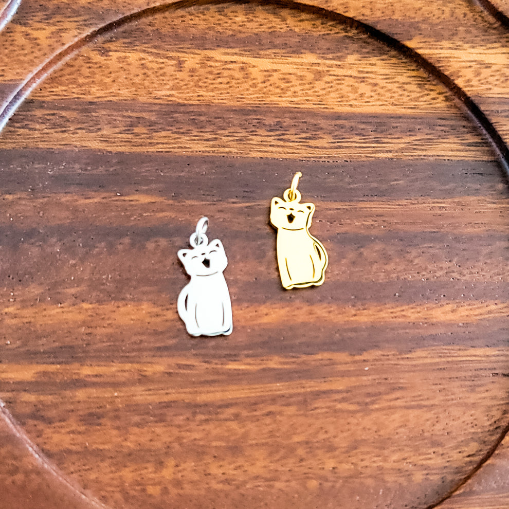Cat Charms with Attached Jump Rings (Silver or Gold), 5 Total, Metal B ...