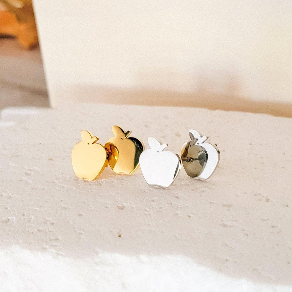 Apple Studs (Silver or Gold), 1 Pair Total, Metal Blank #103 – Monarch Pine