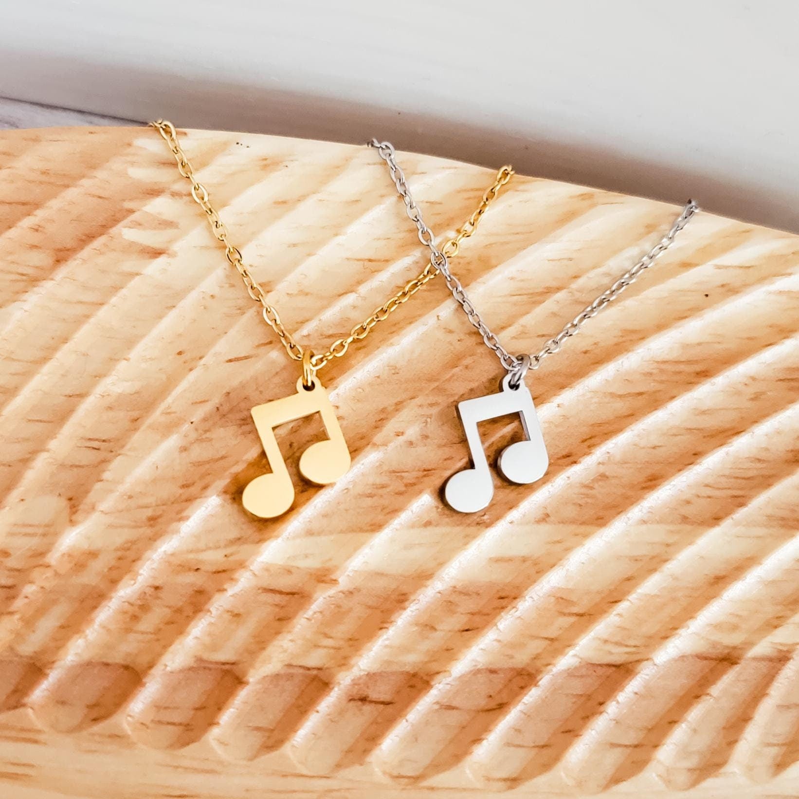 Mini Double Music Note Necklace (Silver or Gold), 1 Total, Metal Blank ...